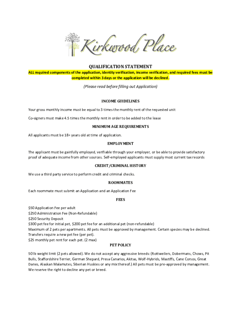 Fillable Online QUALIFICATION STATEMENT Fax Email Print - pdfFiller