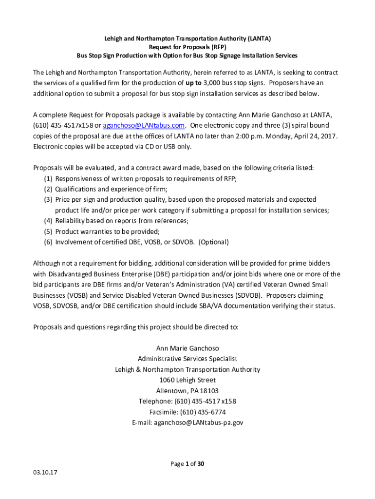 Fillable Online LANTA Bus Stop Sign Production with Option for Bus Stop ...