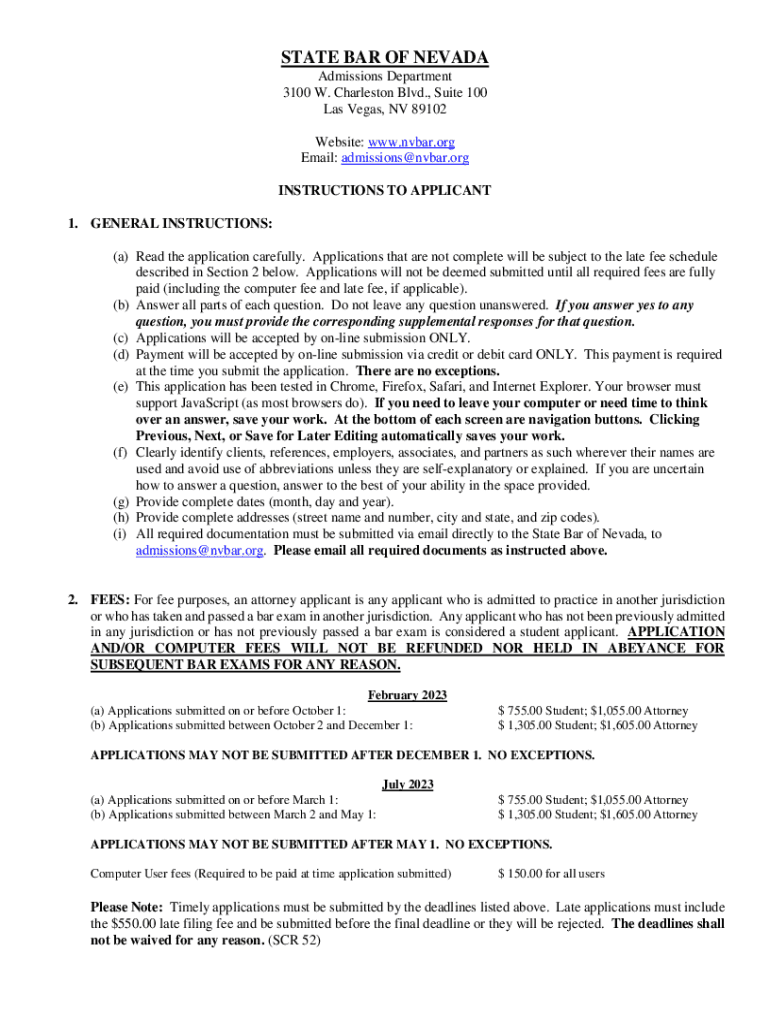 Fillable Online Admissions Forms - State Bar of Nevada Fax Email Print ...