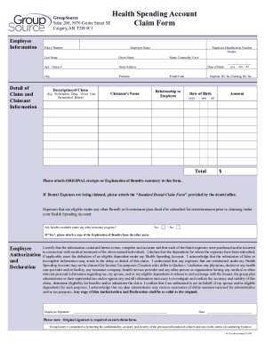 Fillable Online Health Spending Account Claim FormGroupSource Fax Email ...