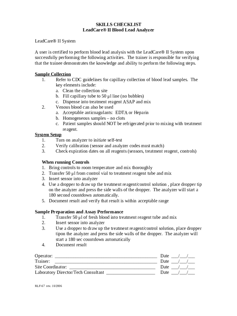 LeadCare II Blood Lead Analyzer User's Guide Doc Template | pdfFiller