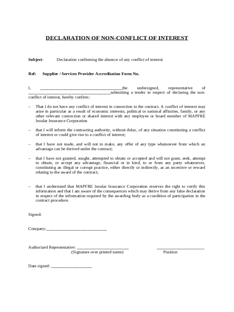 Attachment D - Conflict of Interest Statement Doc Template | pdfFiller