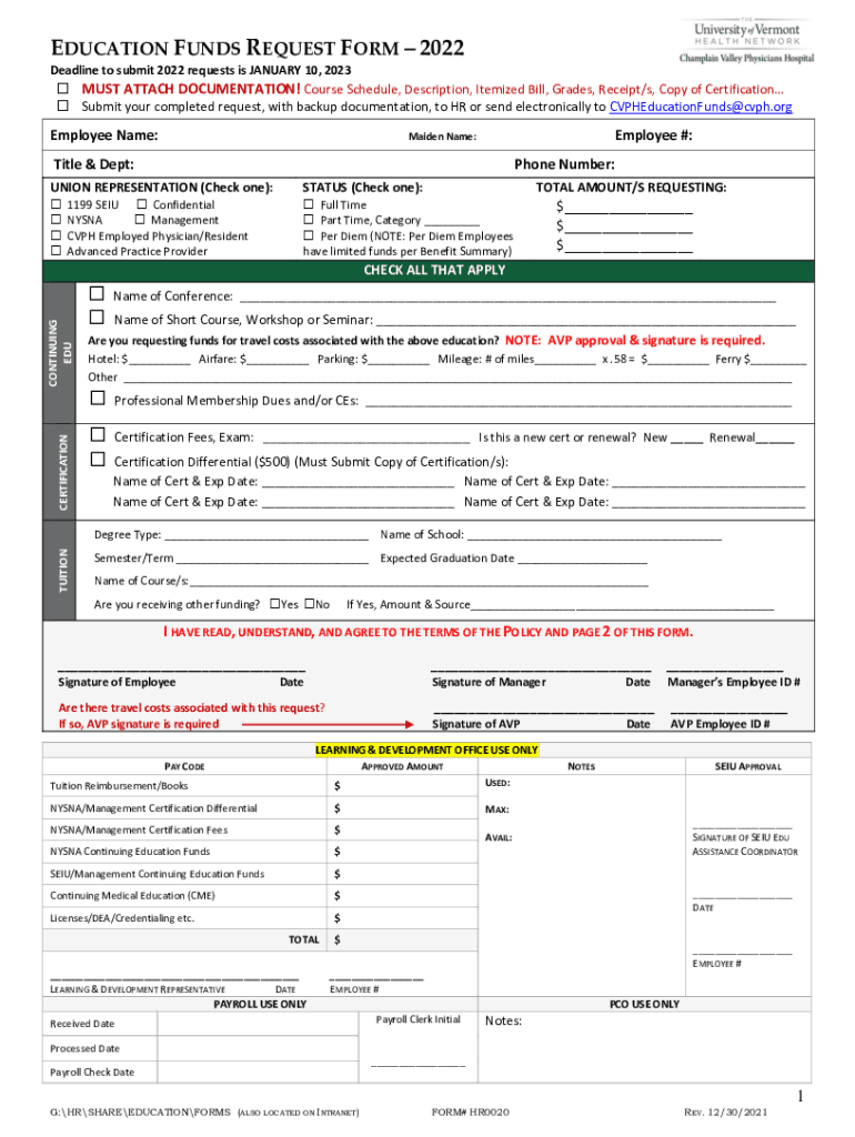 Fillable Online EDUCATION FUNDS REQUEST FORM2022 Fax Email Print ...