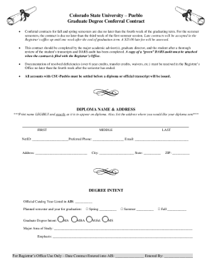 Fillable Online Graduate Degree Conferral Contract - CSU-Pueblo Fax ...