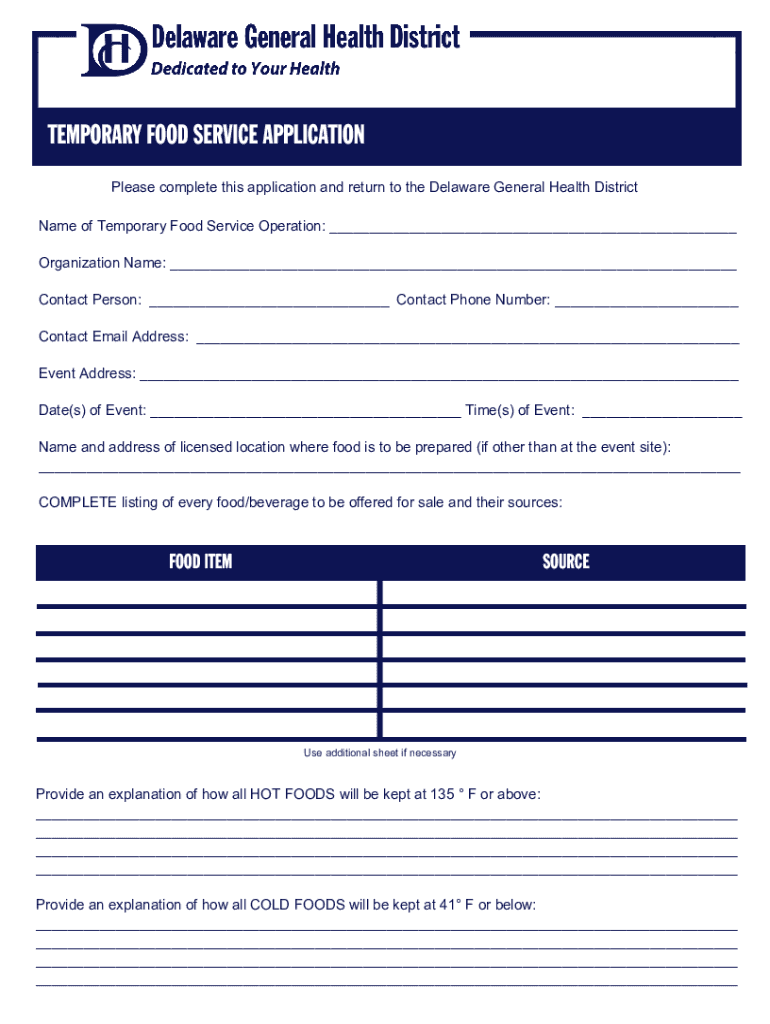 Fillable Online Temporary Food Service Application Fax Email Print ...