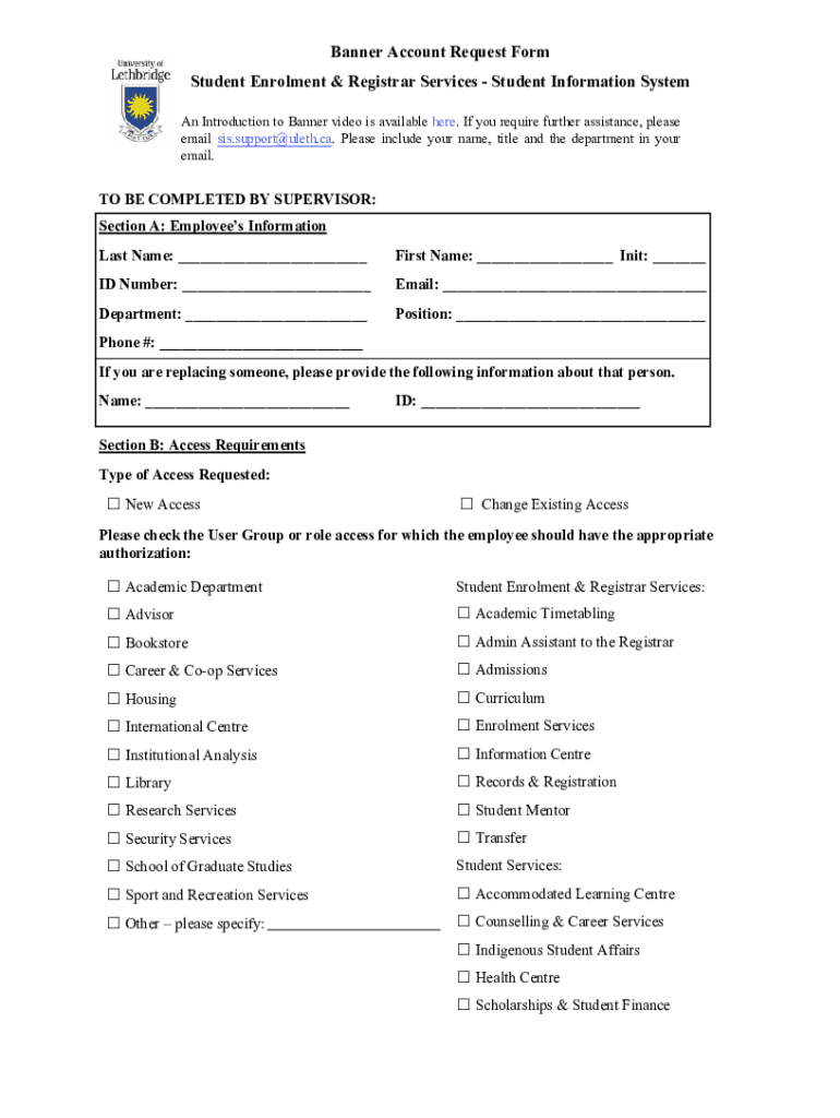 Fillable Online Banner Account Request Form Student Enrolment ...