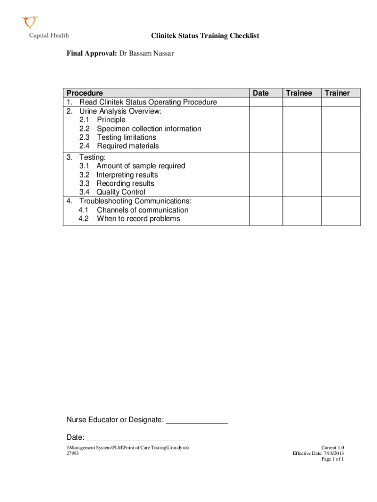 Fillable Online Evaluation of the Clinitek, a point-of-care urinalysis ...