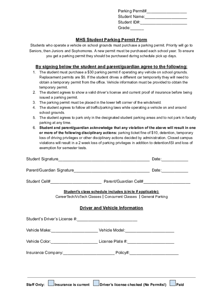 Fillable Online Student Parking Form Fax Email Print - pdfFiller