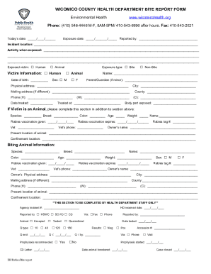 Fillable Online BITE REPORT FORM - Wicomico County Health Department ...