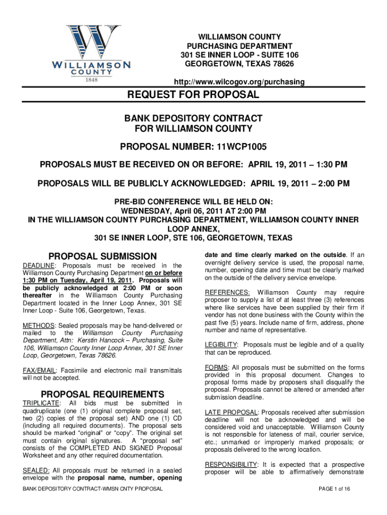 Fillable Online request for proposal - bank depository contract for williamson ... Fax Email ...