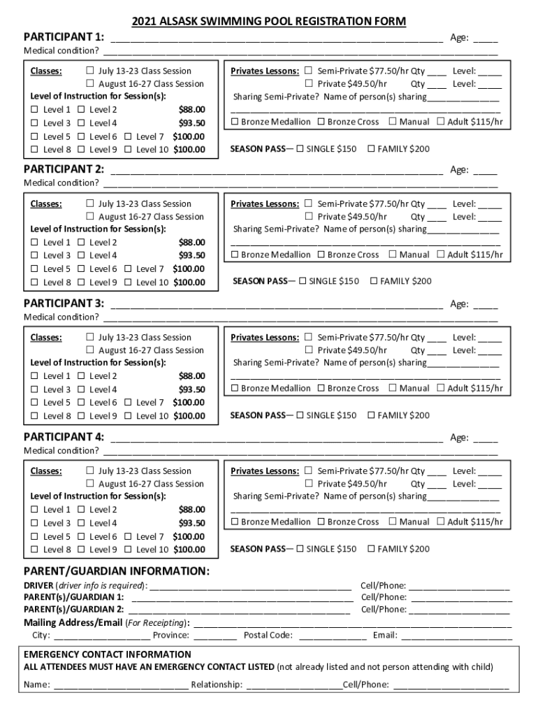 Fillable Online Swimming pool admission form - Sports Department Fax ...