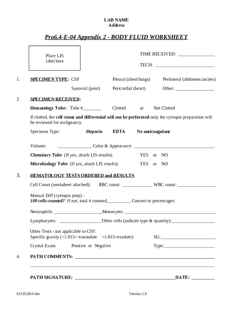 Pro6.4-E-04 App 2 Body Fluid Worksheet - resources psmile Doc Template ...