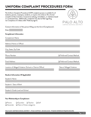 Fillable Online Uniform Complaint Procedures (UCP) Form. Uniform ...