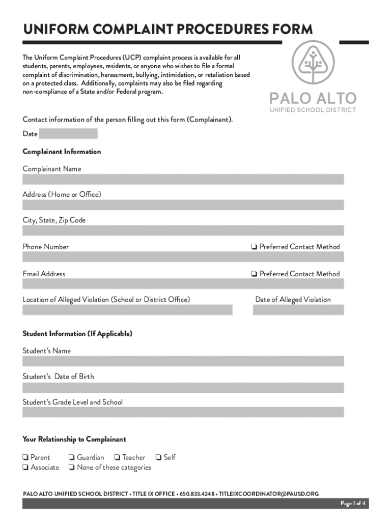 Fillable Online Uniform Complaint Procedures (UCP) Form. Uniform Complaint Procedures Fax Email ...