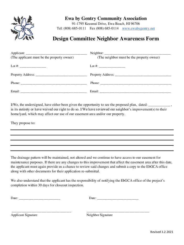 Fillable Online Design Committee Application ProcessEwa By Gentry Fax ...