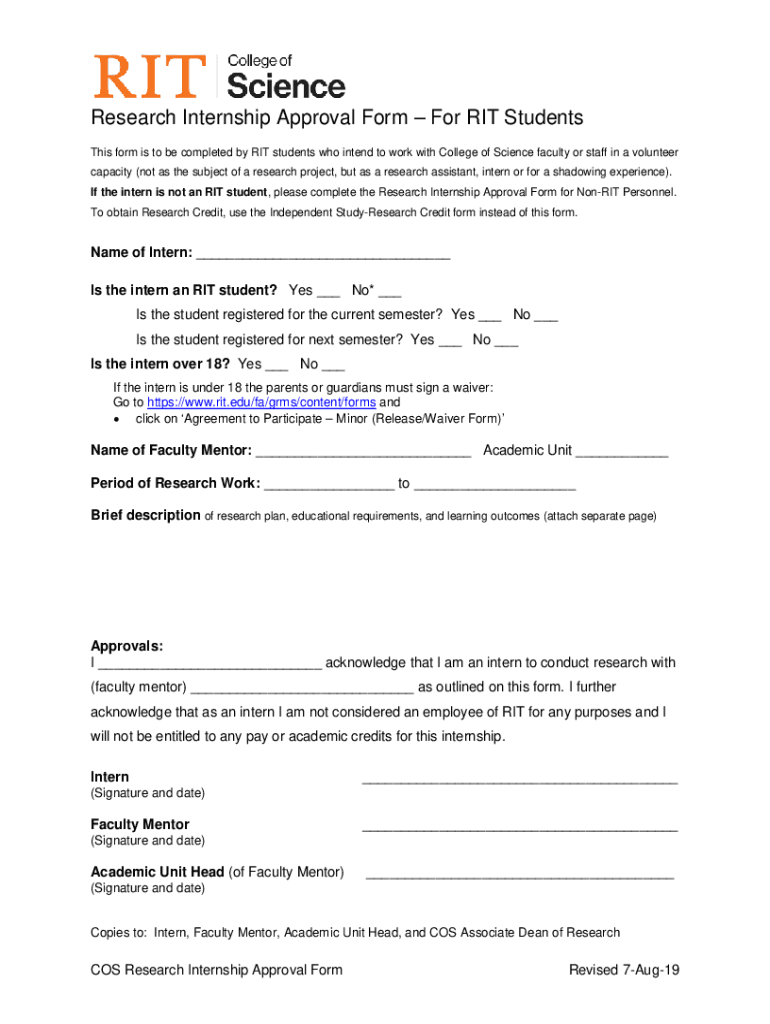 Fillable Online Research Internship Approval FormFor RIT Students Fax ...