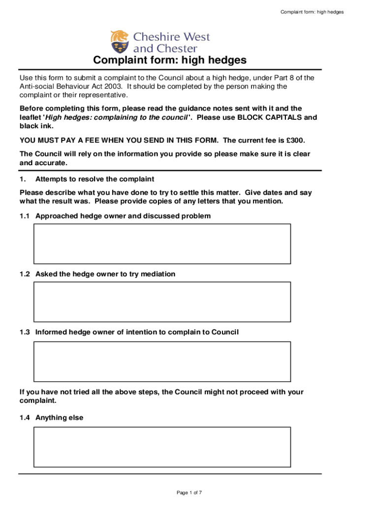Fillable Online high-hedges-complaint-form Fax Email Print - pdfFiller