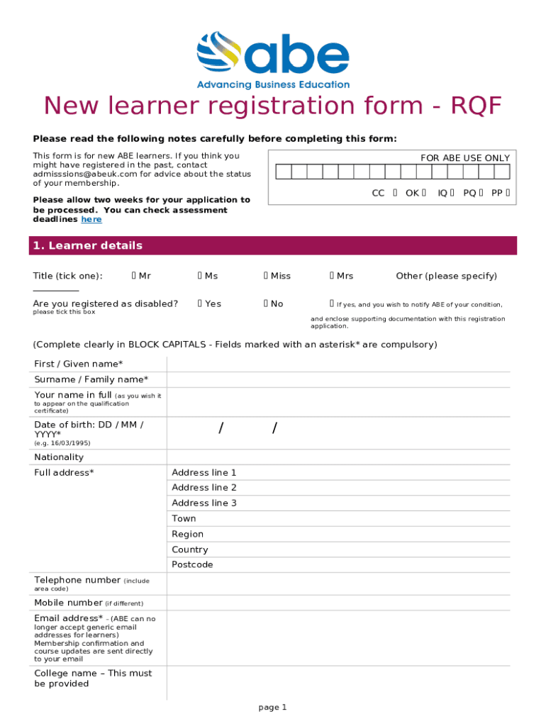 8.docx - New learner registration - RQF Please read... Doc Template ...