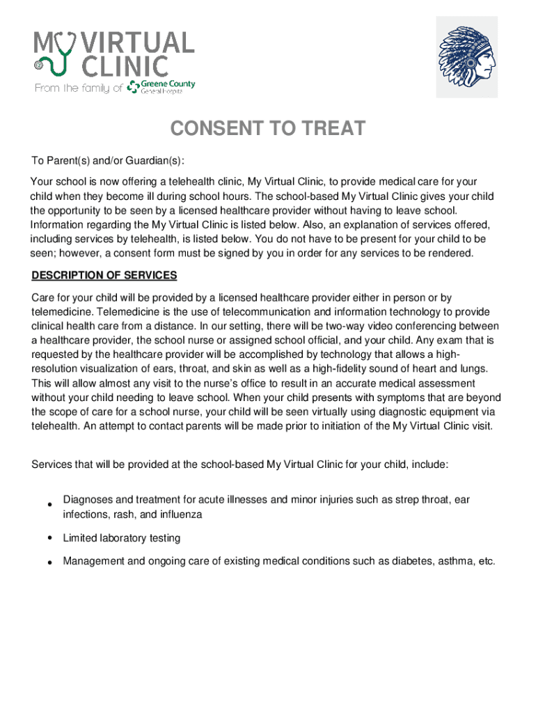 Fillable Online Virtual Visits Clinic Authorization for Consent to Treat a Minor Fax Email Print ...