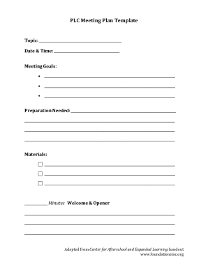 Fillable Online PLC Planning FormCore Subjects Fax Email Print - pdfFiller