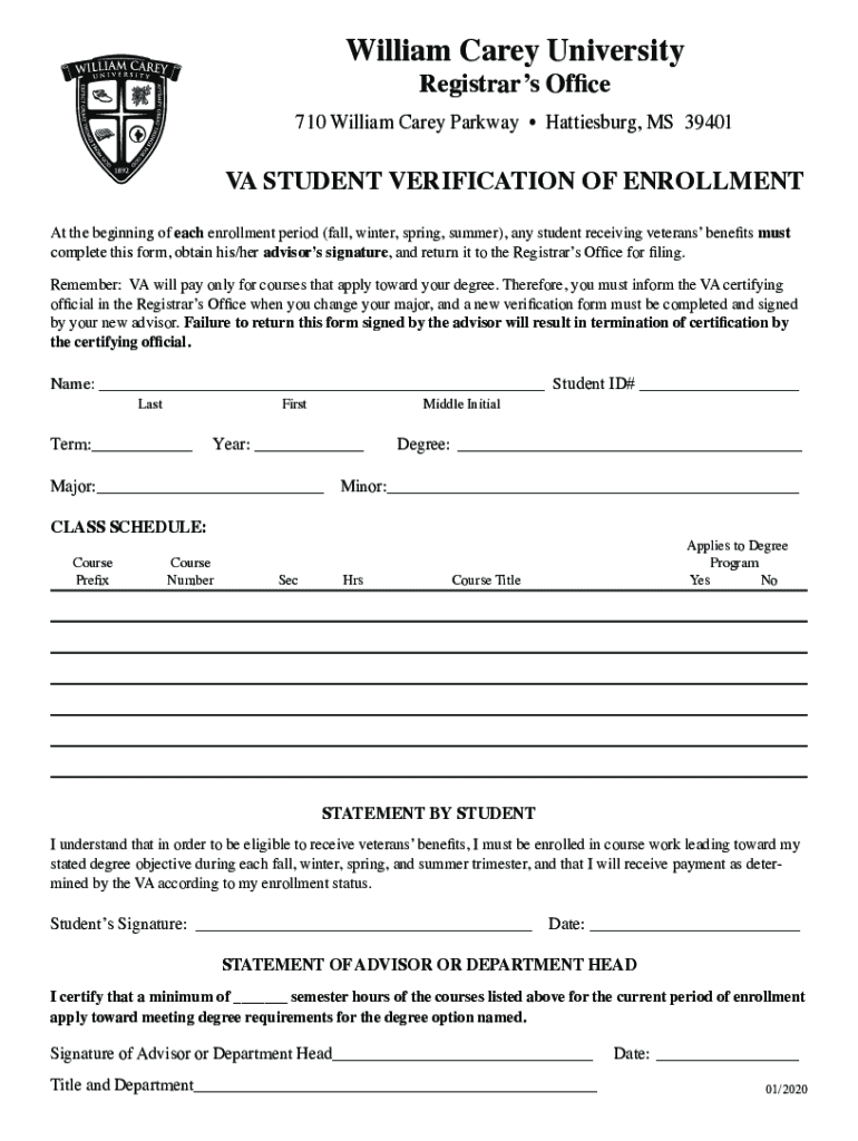 Fillable Online VA Advisement Form - William Carey University Fax Email ...