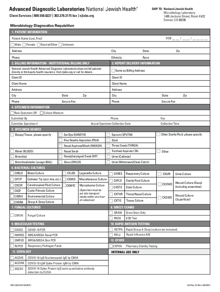 Fillable Online 303.270.2175 faxnjlabs.org Microbiology Diagnostics ... Fax Email Print - pdfFiller