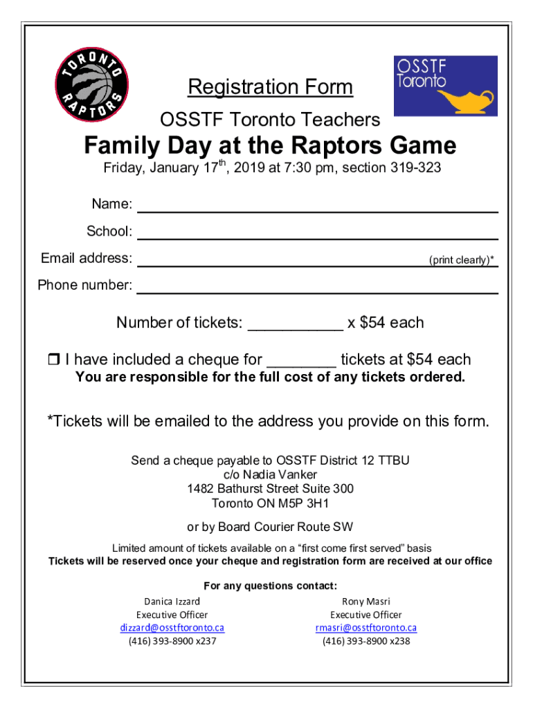 Fillable Online RAPTORS GAME FAMILY NIGHT - OSSTF Toronto Fax Email Print - pdfFiller