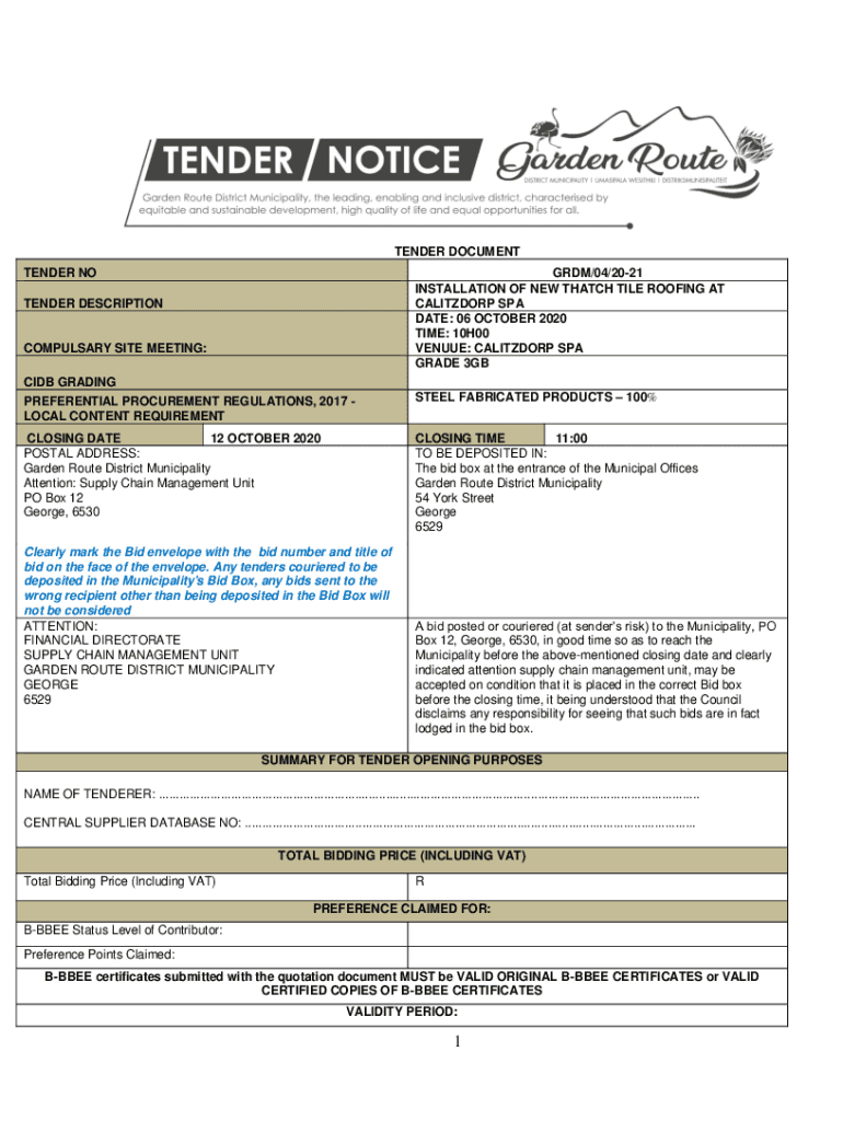 Fillable Online INSTALLATION OF NEW THATCH TILE ROOFING AT Fax Email Print - pdfFiller