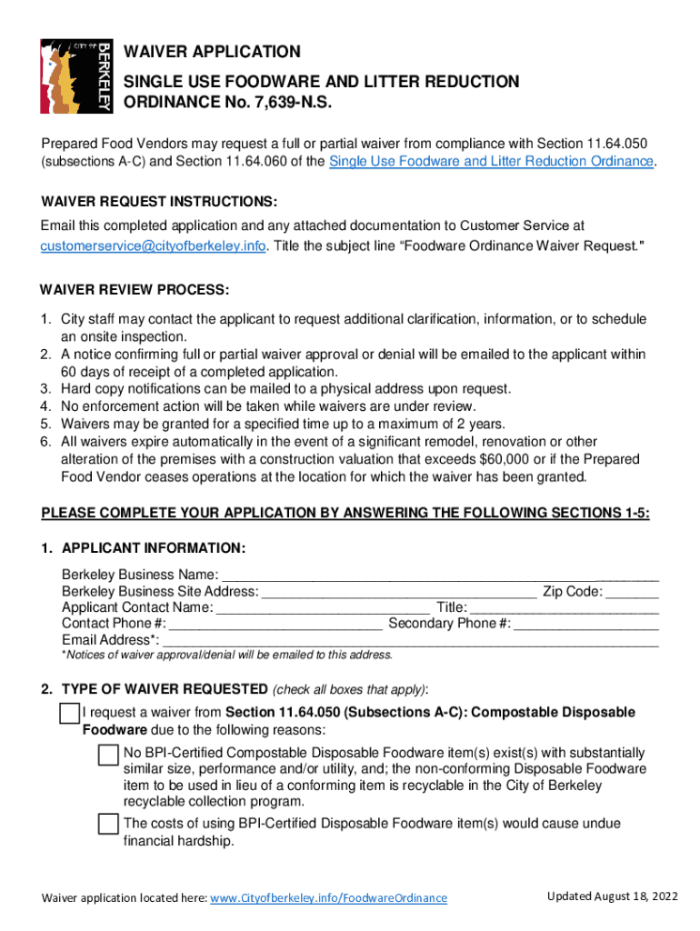Fillable Online Waiver-Request-Single-Use-Foodware-and-Litter-Reduction ...