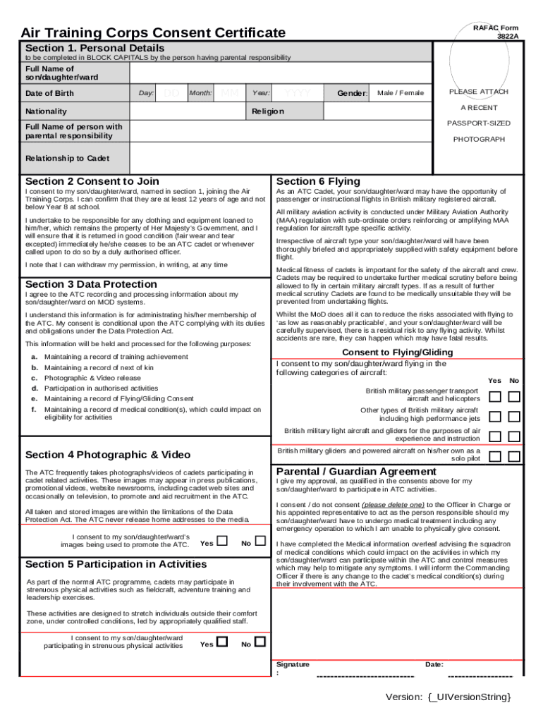 ATC Consent Certificate. Air Training Corps Consent and Medical ...
