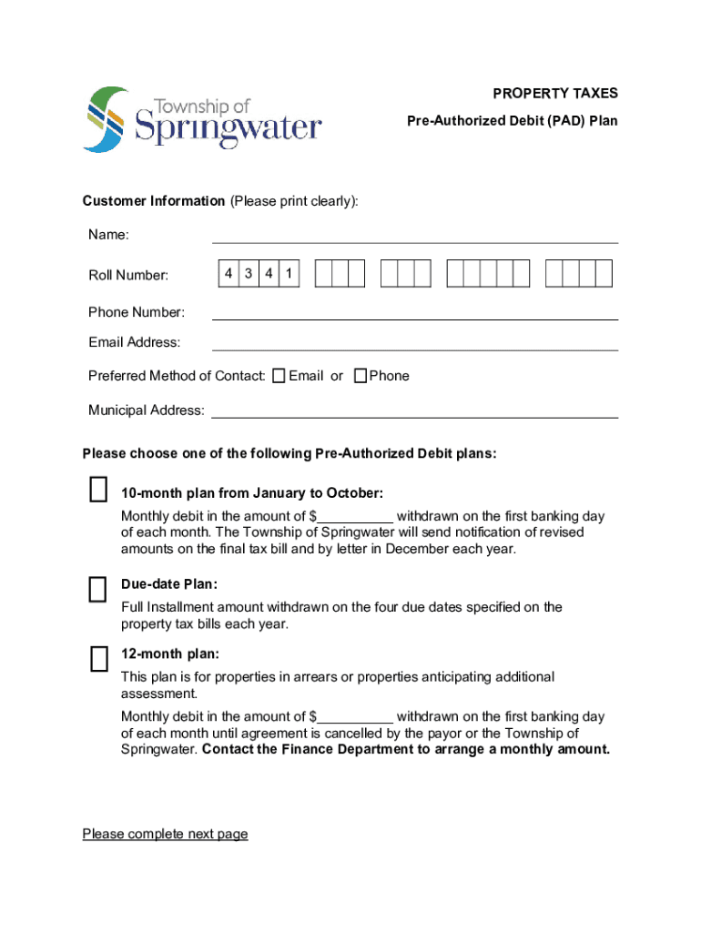 Fillable Online Pre-Authorized Debit Payment Plan Form - City of Guelph ...