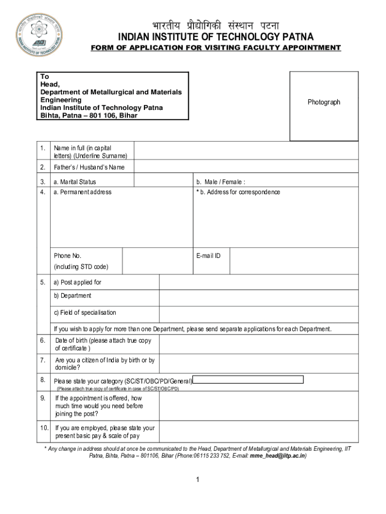 Fillable Online Visiting-Faculty-Application-Form-MME.doc - IIT Patna Fax Email Print - pdfFiller