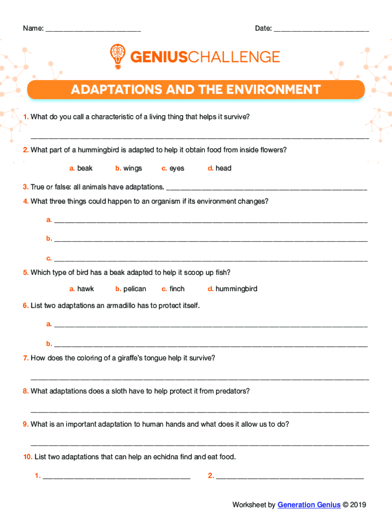 Fillable Online AdaptationsWorksheet for Grades 3-5 PDF. A one page ...