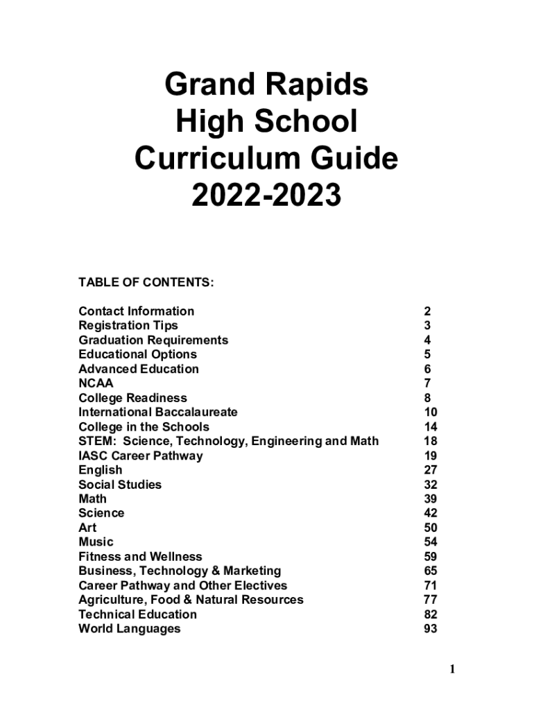 Fillable Online Grand Rapids High School Curriculum Guide 2022-2023 Fax ...