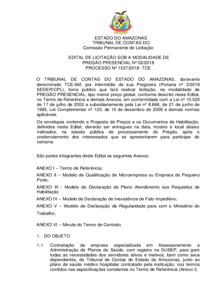 Fillable Online EDITAL DE LICITAO SOB A MODALIDADE DE PREGO ... Fax Email Print - pdfFiller