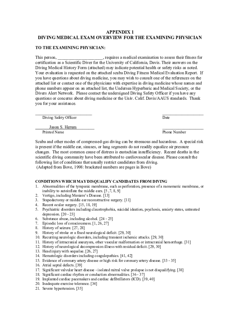 Fillable Online UCD Diving Medical Exam.pdf Fax Email Print - pdfFiller