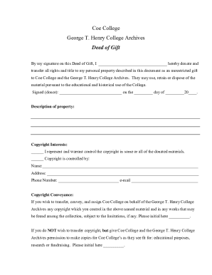 Fillable Online Coe College George T. Henry College Archives Deed of ...