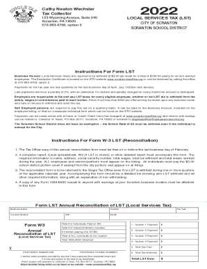 Fillable Online Form W3 Form LST Annual Reconciliation of LST (Local ...