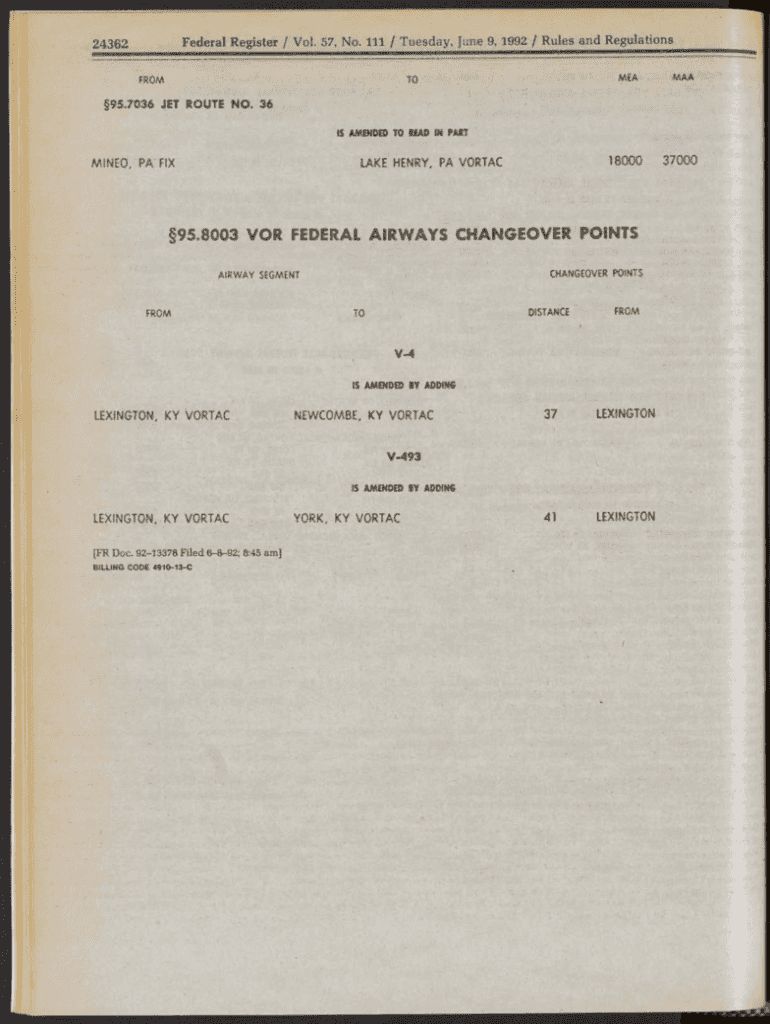 Fillable Online 95.8003 VOR FEDERAL AIRWAYS CHANGEOVER POINTS Fax Email ...