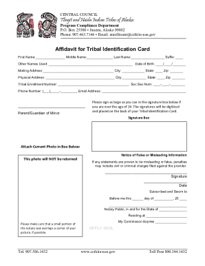 Fillable Online Affidavit for Tribal Identification Card Fax Email ...