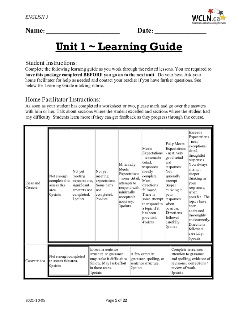 Fillable Online Unit 1Learning Guide - WCLN Fax Email Print - pdfFiller