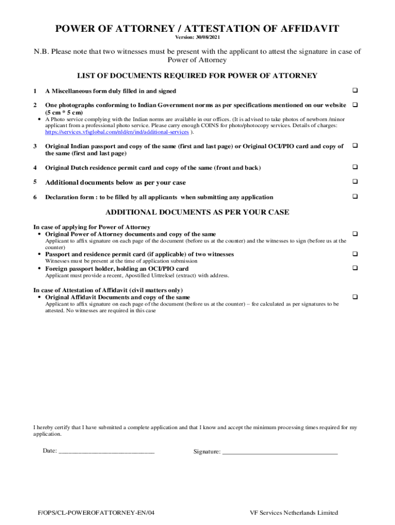 Fillable Online POWER OF ATTORNEY / ATTESTATION OF AFFIDAVIT Fax Email ...