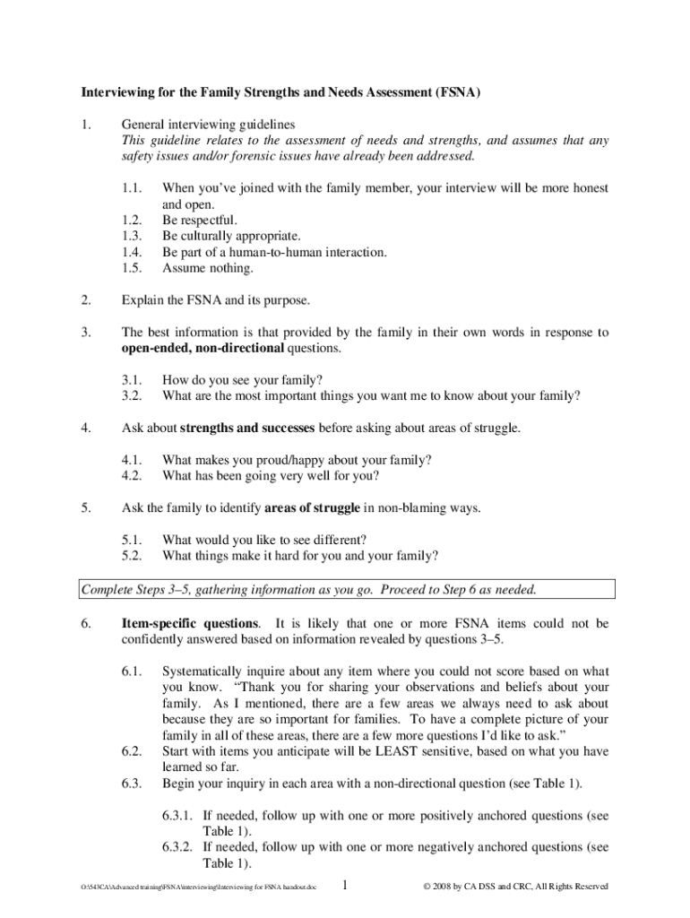 Fillable Online Interviewing for the Family Strengths and Needs ...