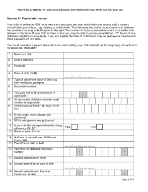 Fillable Online Parent declaration formfree early education and childcare ... Fax Email Print ...