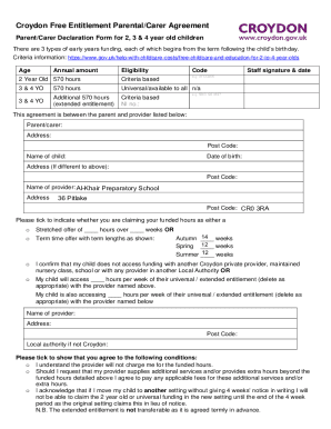 Fillable Online Completing the Parent Declaration Form General Terms ...