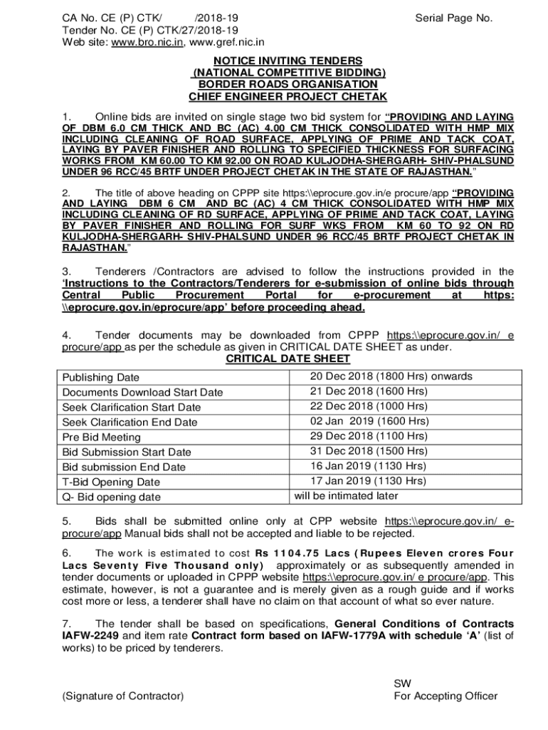 Fillable Online Online bids are invited on single stage two bid system ...