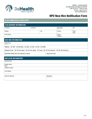 Fillable Online NPO New Hire Notification Form - 3sHealth Fax Email ...