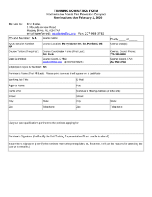 TRAINING NOMINATION Northeastern Forest Fire ... Doc Template | pdfFiller