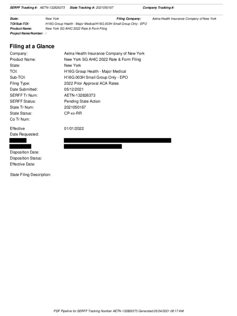 Fillable Online SERFF Tracking #: AETN-132826373 Fax Email Print - pdfFiller