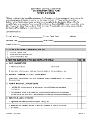 Fillable Online DHS Form 700-23. DHS Subcontracting Plan Review ...